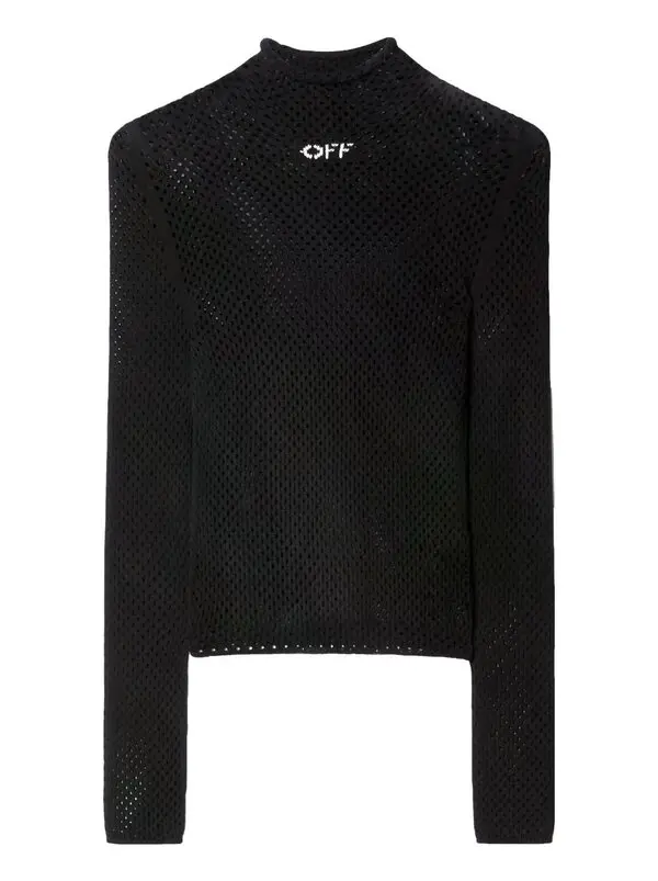 Off-White Logo-print Open-knit Turtleneck Jumper - Black