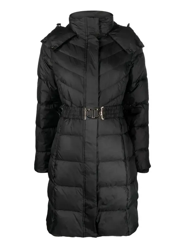 TWINSET Hooded Belted Puffer Coat - Black