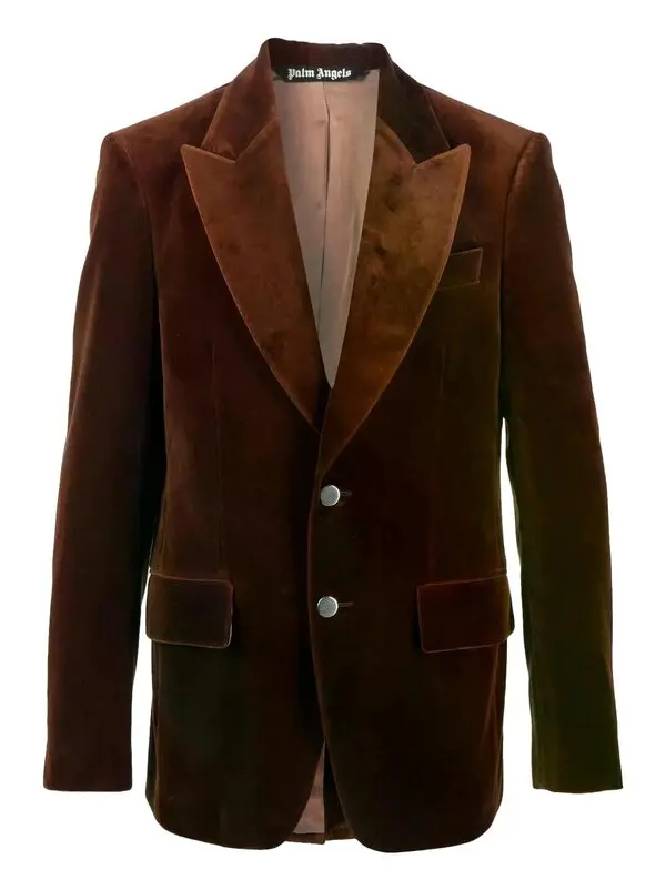 Palm Angels Single-breasted Velvet Blazer - Brown
