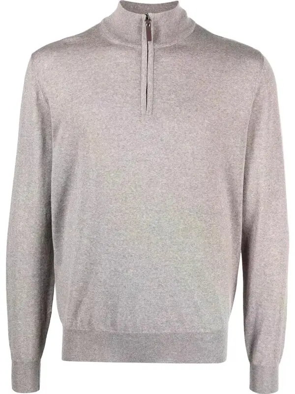 Canali Zip-detail Merino Jumper - Brown
