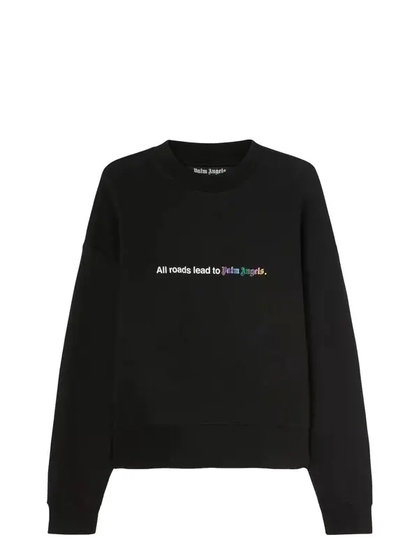 Palm Angels All Roads Slogan-print Cotton Sweatshirt - Black