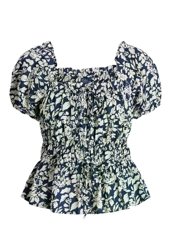 Polo Ralph Lauren Floral Print Short Sleeve Blouse - Blue