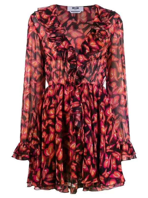 MSGM Butterfly Pattern Mini Dress - Pink