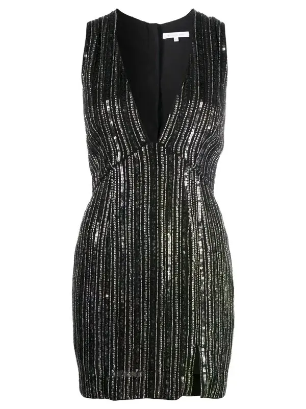 Patrizia Pepe Sequin-embellished V-neck Mini Dress - Black