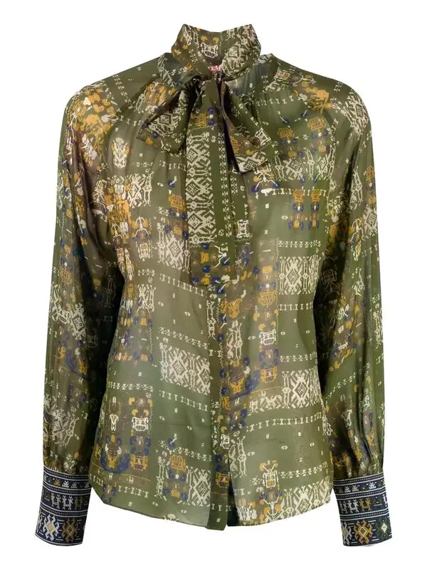 Max Mara Neck-tie Abstract-print Shirt - Green