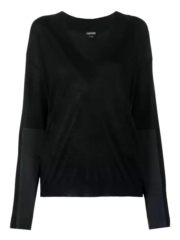 TOM FORD Panelled V-neck Knitted Jumper - Black