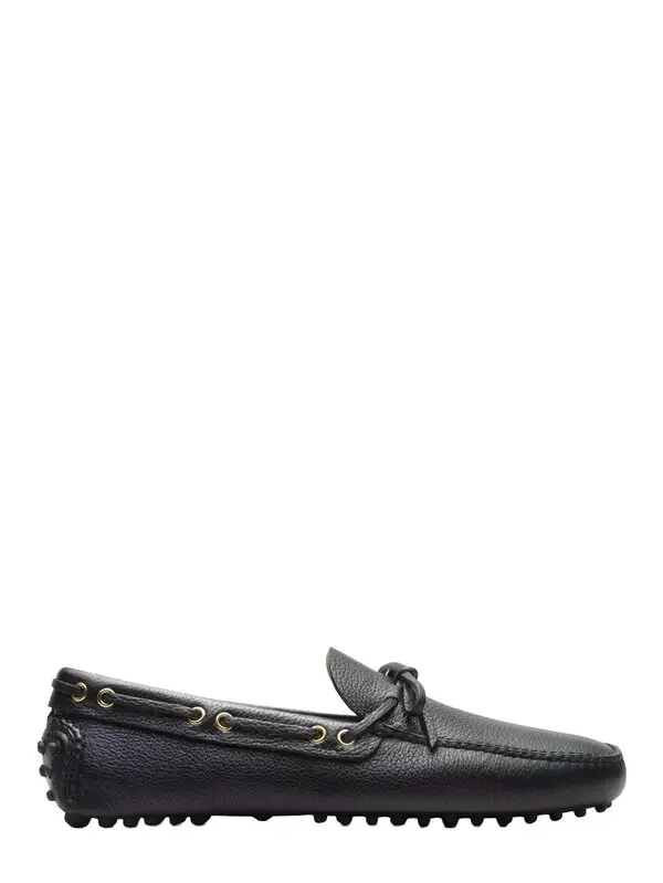 Car Shoe Lace-up Leather Boat Shoes - Black