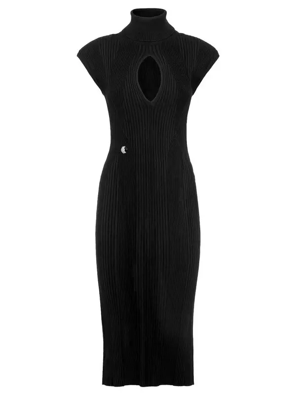 Philipp Plein Shoulder-pads Ribbed Midi Dress - Black