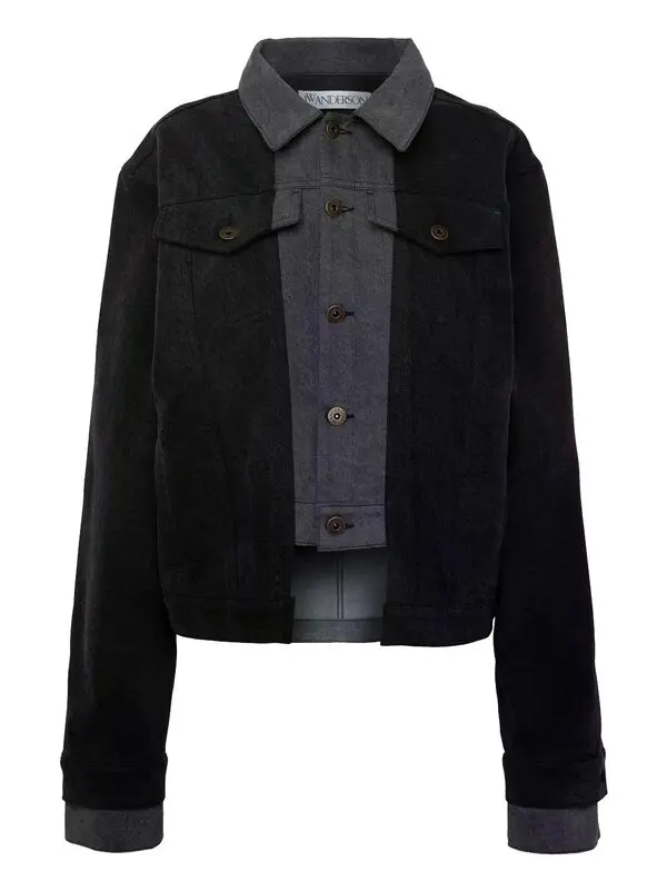 JW Anderson Logo-appliqué Layered Denim Jacket - Grey