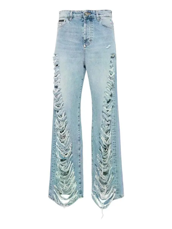 Philipp Plein Ripped Denim Trousers - Blue