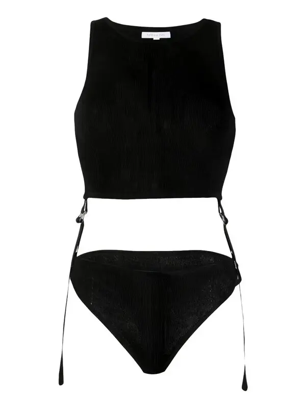 Patrizia Pepe Ribbed-knit Sleeveless Bodysuit - Black