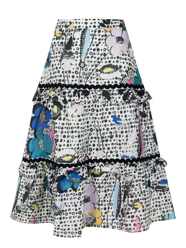 AMIR SLAMA Floral-print Tiered Midi Skirt - Multicolour