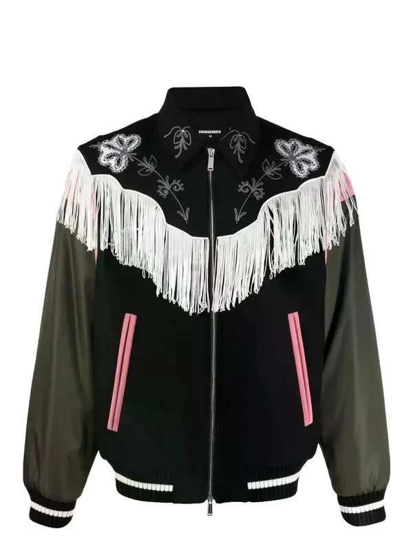 Dsquared2 Frayed-trim Bomber Jacket - Black