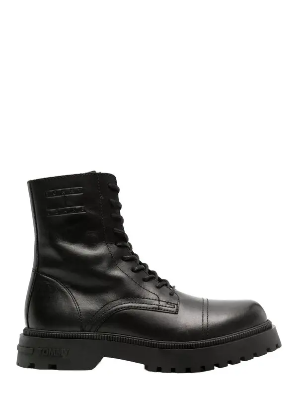Tommy Hilfiger Logo-debossed Leather Ankle Boots - Black