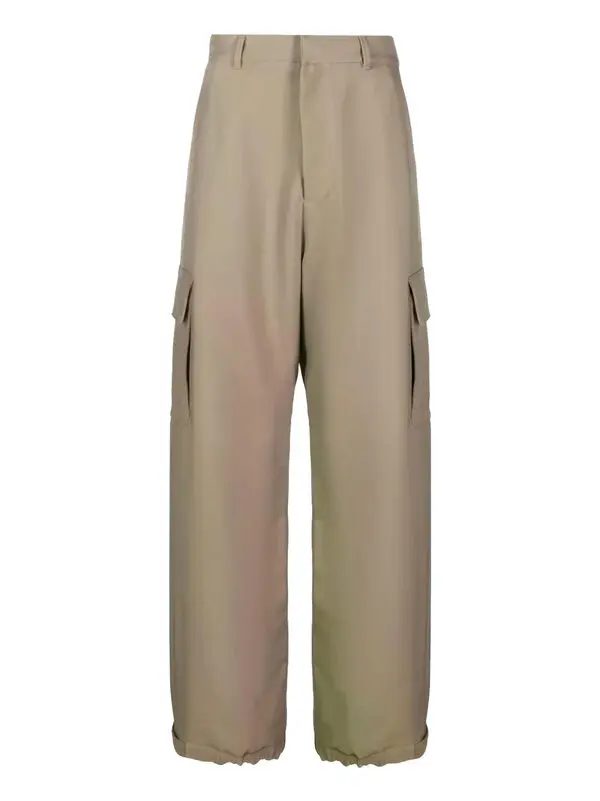 Off-White Embroidered Drill Wide-leg Cargo Trousers - Neutrals