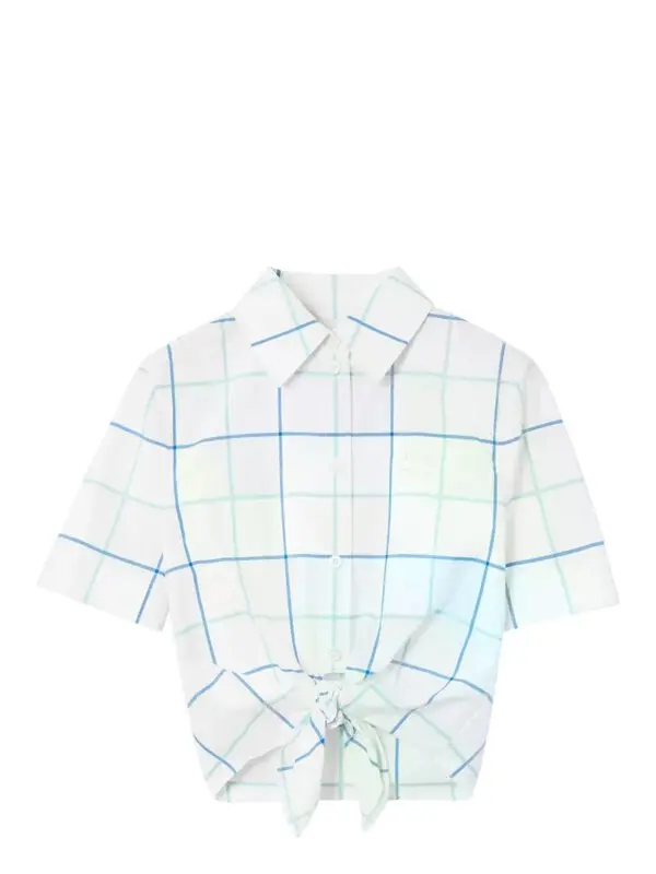 Burberry Checked Cropped Cotton Shirt - White