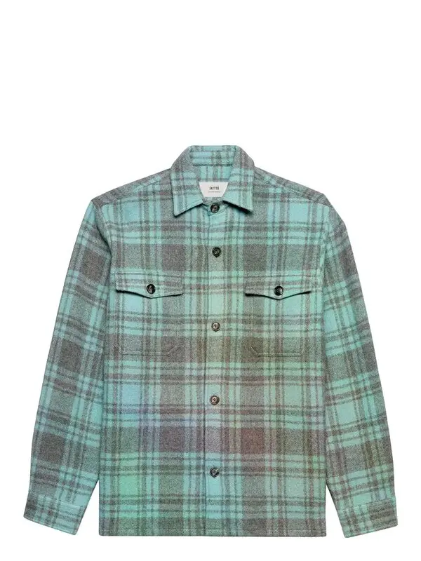 AMI Paris Maxi Checked Overshirt - Blue