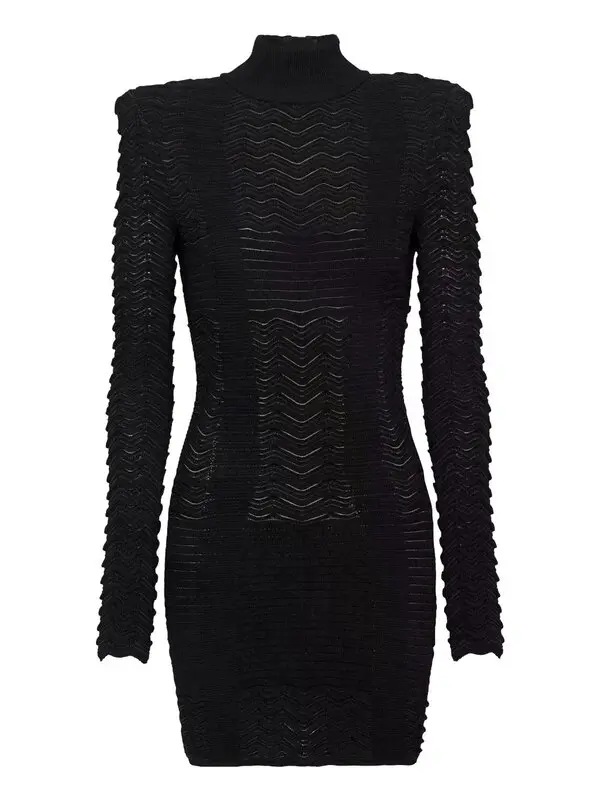 Balmain Long-sleeve Textured Minidress - Black