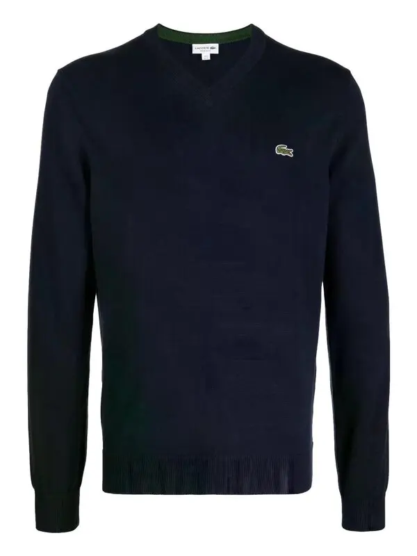 Lacoste Logo-embroidered Fine-ribbed Jumper - Blue