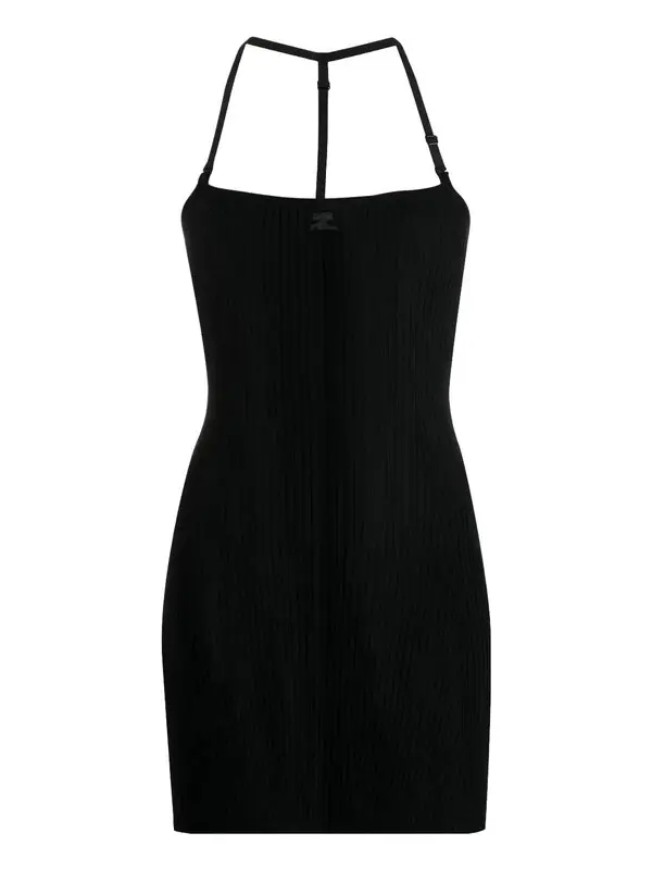 COURREGES Logo-patch Ribbed-knit Minidress - Black