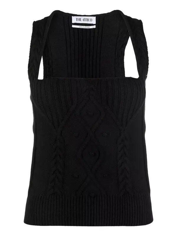 Attico Sofia Knitted Sleeveless Top - Black