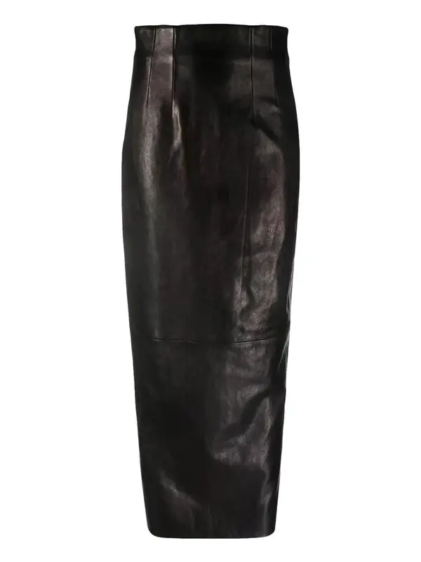 Khaite The Loxley Leather Midi Skirt - Black