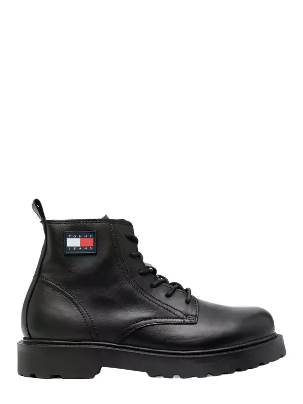 Tommy Hilfiger Logo-patch Lace-up Leather Boots - Black