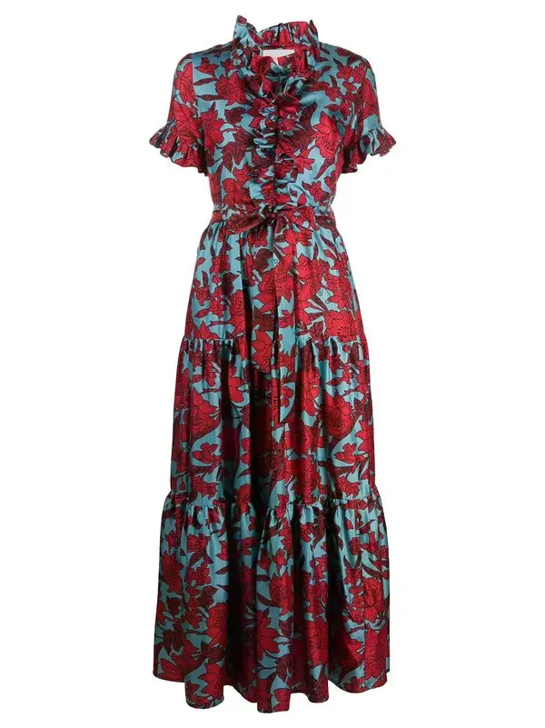 La DoubleJ Long And Sassy Floral Ruffle Dress - Red