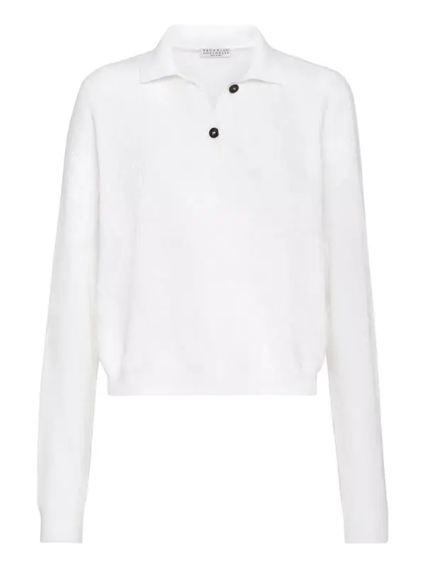 Brunello Cucinelli Ribbed-knit Polo-collar Jumper - White