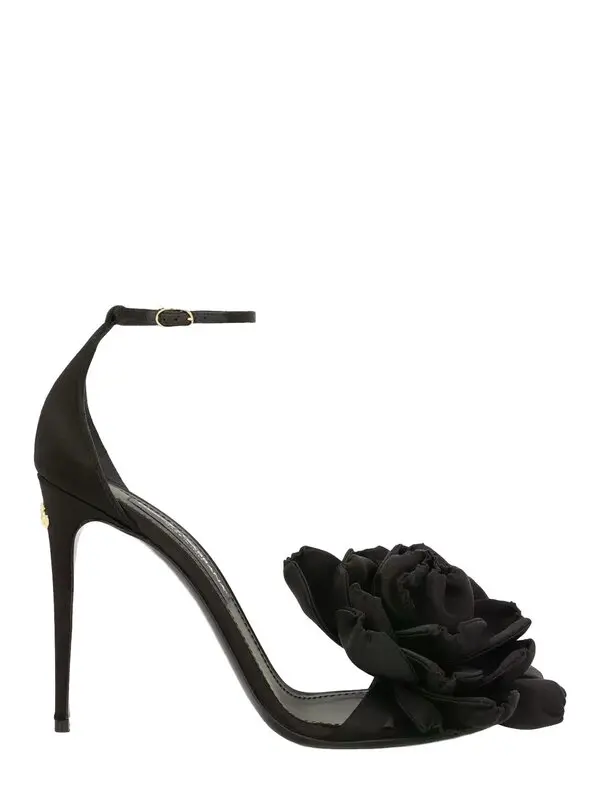 Dolce & Gabbana Keira Floral-appliqué Satin Sandals - Black