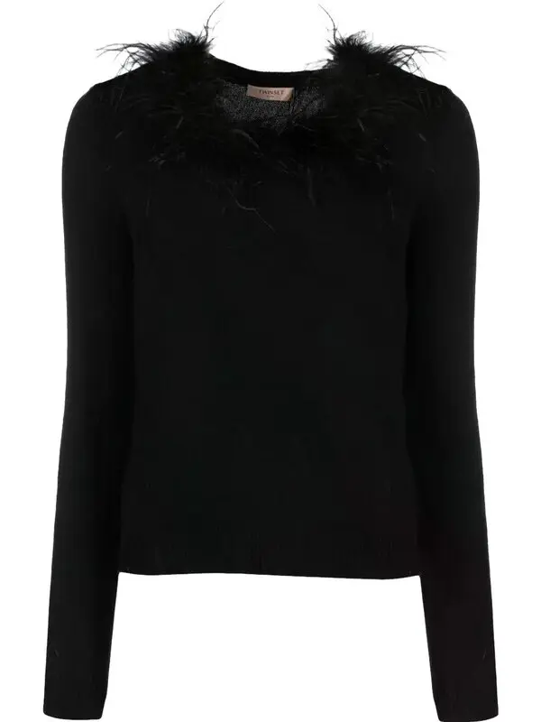 TWINSET Ostrich-feather Fine-knit Jumper - Black