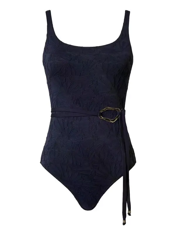 TWINSET Belted Floral Embroidered Bathing Suit - Blue