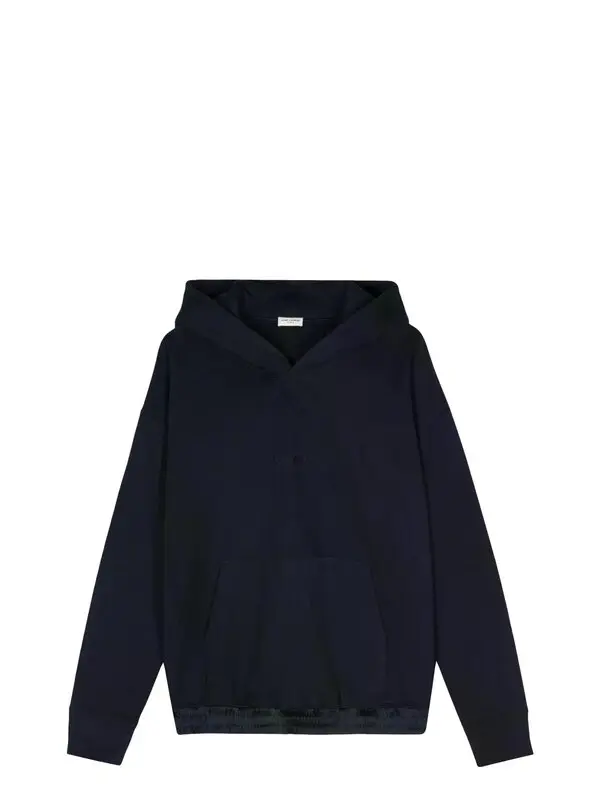 Saint Laurent Logo-embroidered Cotton Hoodie - Blue