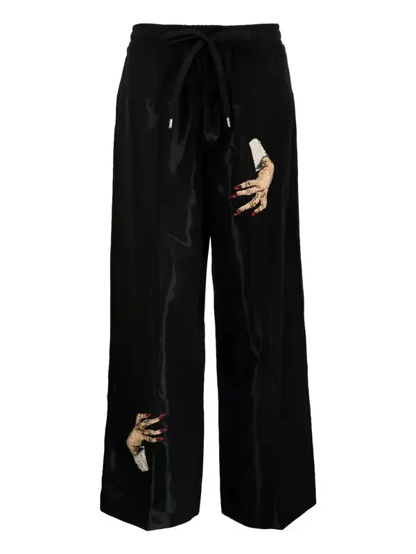 Undercover Hand-embroidered Satin Trousers - Black