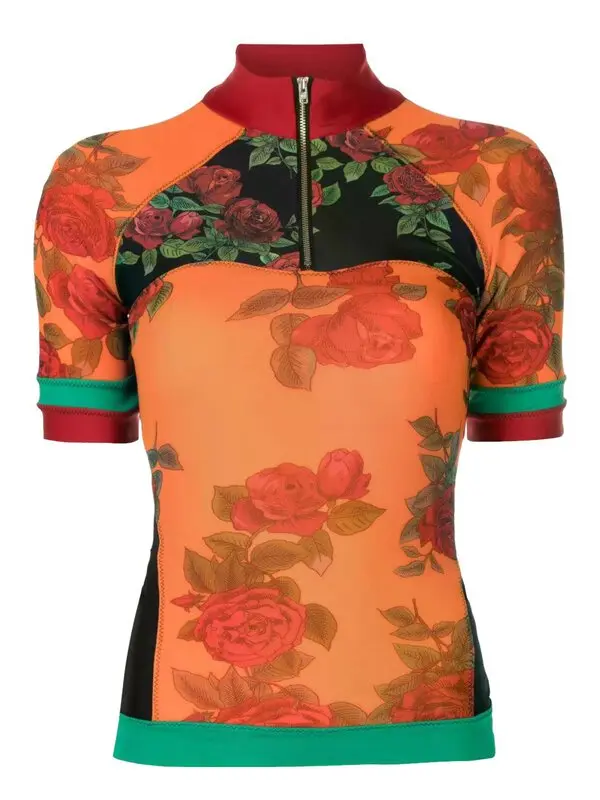 AMIR SLAMA Floral-pattern High-neck Top - Orange