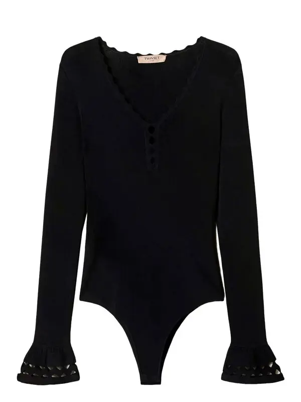 TWINSET Geometric-pattern Knitted Bodysuit - Black