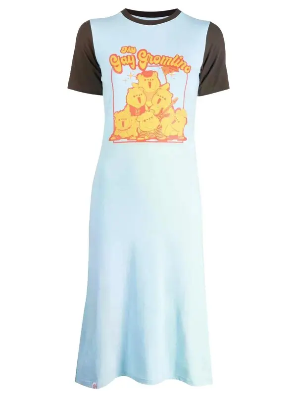 CHARLES JEFFREY Graphic-print Cotton Dress - Blue