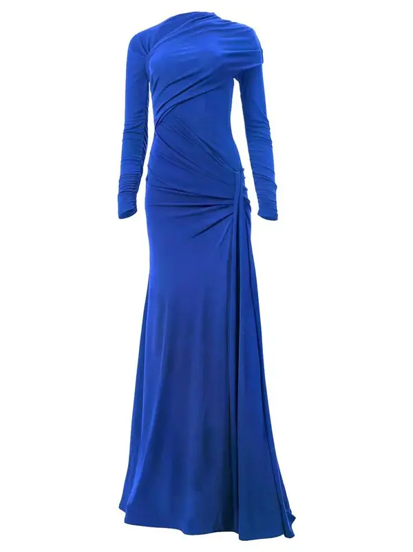 Carolina Herrera Long-sleeve Draped Gown - Blue