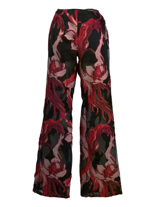 Alberta Ferretti Floral-appliqué Straight-leg Trousers - Black