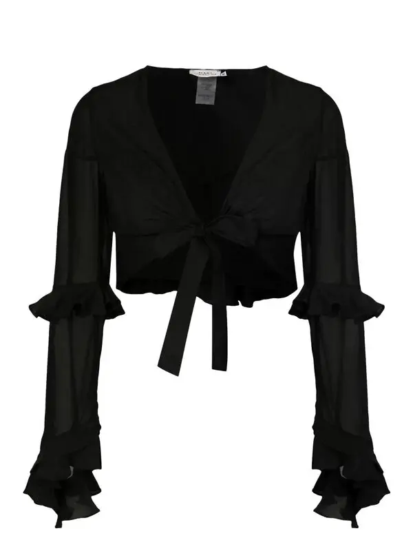AMIR SLAMA Ruffled-trim Crop Top - Black