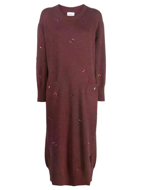 BARRIE Floral-embroidered Cashmere Dress - Red