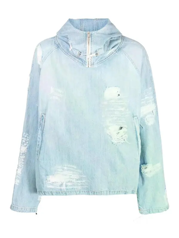 424 Distressed Cotton Hooded Jacket - Blue