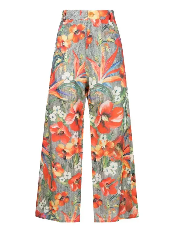 AMIR SLAMA Floral-print High-waisted Wide-leg Trousers - Multicolour