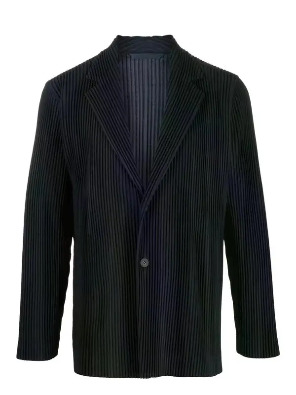 Issey Miyake Notched-lapels Pleated Blazer - Blue