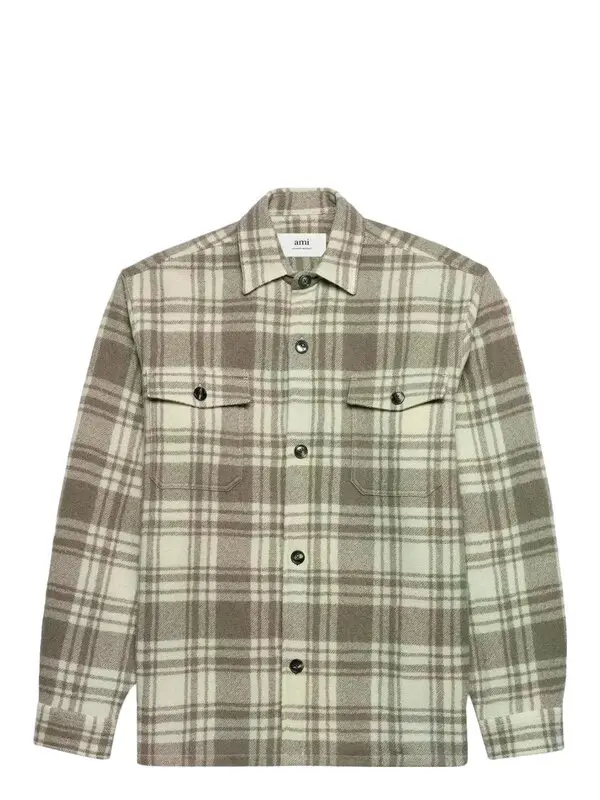 AMI Paris Plaid Wool Shirt Jacket - Neutrals