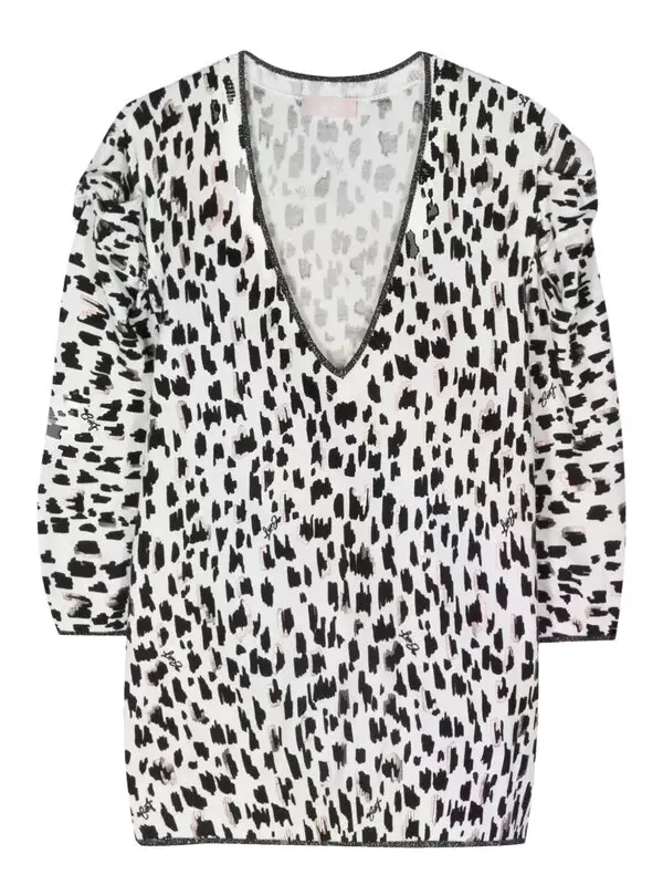 Liu Jo Animal-print V-neck Knit Top - Black