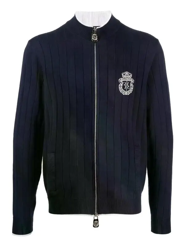 BILLIONAIRE Logo-embroidered Ribbed-knit Pullover - Blue