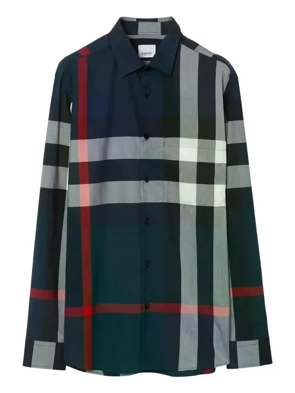 Burberry Check-pattern Cotton Shirt - Blue