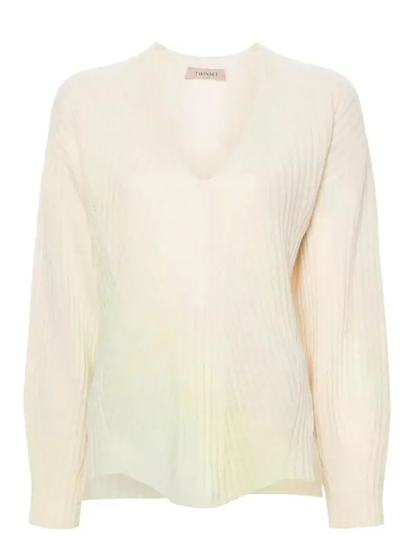TWINSET Ribbed Wool-cashmere Blend Sweater - Neutrals