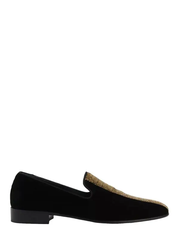 GIUSEPPE ZANOTTI Tuxedo Diamond Velvet Loafers - Black